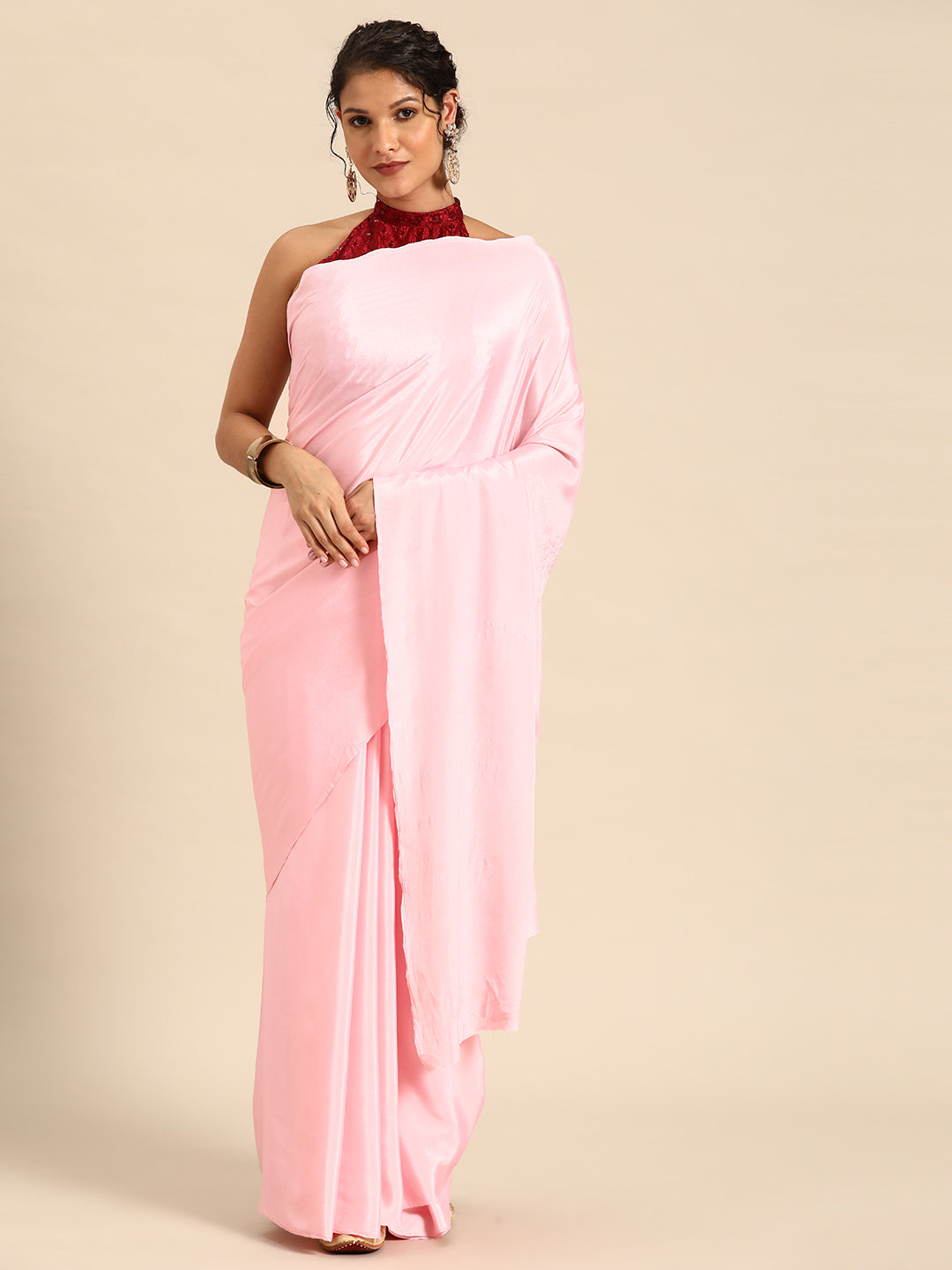 Dhiyona GR Women's Sabhya Bubblegum Pink Satin Saree – Dhiyona Fashion